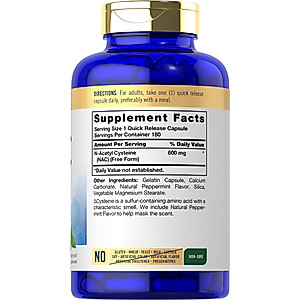 Carlyle NAC N-Acetyl Cysteine 600mg | 180 Capsules | with Peppermint | Free Form Supplement | Non-GMO, Gluten Free