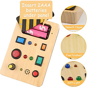 Ouriky Busy Board Toys for Ages 2-4 Toddler Boy Toys 2-3, Wooden Travel Toys with Light Up LED Buttons, Sounds Educational Learning Toys Toddler Gifts for 2-5 Boys Girls