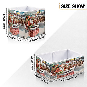 QUGRL Roof Santa Claus Cube Storage Bins Organizer Reindeer Sled Clothes Storage Basket Box for Shelves Closet Cabinet Office Dorm Bedroom 11x11 in