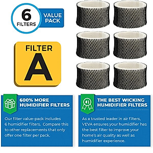 VEVA 6 Pack Premium Humidifier Filters Replacement for Holmes Filter A, HWF62, HWF62S, and Other Sunbeam Cool Mist Humidifiers