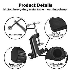 Mictop Heavy-duty Metal Table Mounting C Clamp for Microphone Suspension Boom Scissor Arm Stand Holder with Adjustable Positioning Screw Fits Up to 2.2 in/5.6cm Table Thickness, 4PCS