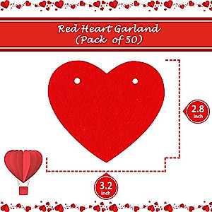 Valentine Felt Heart Garland for Valentines Day Decor, No DIY, 50 Pcs - Valentines Heart Banner for Valentines Day Decorations, Wedding Anniversary Decorations, Felt Hearts, Love Romantic Decorations