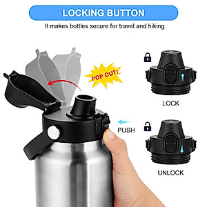 EIPOSAU Spout Lid for YETI Rambler Bottle, BPA Free, Ideal Chug Cap for YETI, Fits 18 26 36 64 oz Bottles, Replacement Lids with Push Button & Lock, 2 Pack