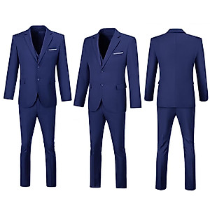 Mens Suit 3 Piece Slim Fit Suits Prom Tuxedo Blazer Dress Business Wedding Jacket Vest & Pants with Tie Navy XL