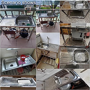 Farmhouse Kitchen Sink Stainless Steel Sink Home Sink Vegetable Basin Single Sink Workstation Outdoor Sink W/Workbench Double Storage Shelves Indoor Outdoor (Size : 75x40x75cm/29.5x15.7x29.5in)