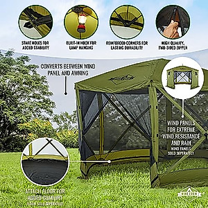 Hike Crew 12’ x 12’ Pop-Up Gazebo Screen Tent | Screened 6-Sided Instant Outdoor Canopy Shelter with Stakes, Ropes & Carry Bag for Camping, Sports & Picnic Table | UV Resistant SPF 50+