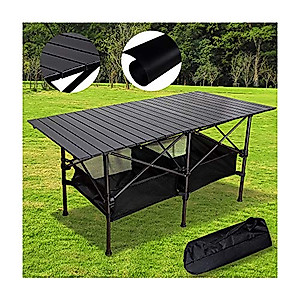 TOP Aluminum Camping Table,Easy Carry Picnic Folding Table with Storage Bag Heavy Duty RV BBQ Cooking Indoor Outdoor (Black XL)