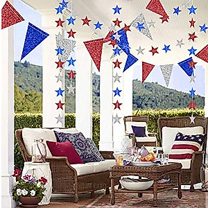 Decor365 Red Blue White/Silver Star Garland Triangle Pennant Banner Kit 4th/Fourth of July USA America Independent Day Celebration Decor Party Hanging Decoration for Bithday/Wedding/Home/Cavinal/Home