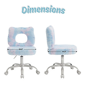 LukeAlon Adjustable Kids Desk Chair with Wheels & Bear Shaped Back, Faux Fur Swivel Rolling Chair for Bedroom Reading Living Room, Cute Computer Office Chairs for Teen Children Gift, Dreamy Blue