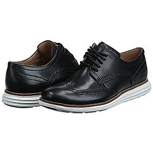 Cole Haan Men's Original Grand Shortwing Oxford Shoe, Black Leather/White, 12 Medium US