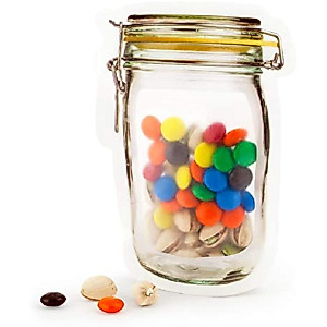 50PCS 6×4.2inch Mason Jar Pattern Food Storage Bag Reusable Stand Up Smell Proof Ziplock Bags Snack Saver Container Package Bag Frosted Pouches