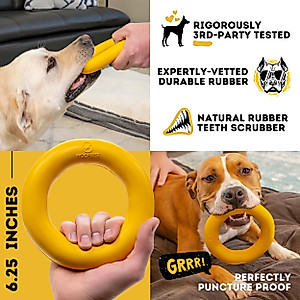 WoofBite "Indestructible Ring Dog Toy - Lifetime Replacement - Medium & Large Breed - Durable for Aggressive Chewers - Tough & Strong, Heavy Duty Natural Rubber - Fetch, Tug, & Chew - 6.5in.