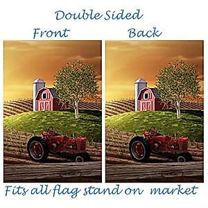 ShineSnow Agriculture Farm Spring Morning with Barn and Tractor Sunrise Garden Yard Flag 12"x 18" Double Sided Polyester Welcome House Flag Banners for Patio Lawn Outdoor Home Decor