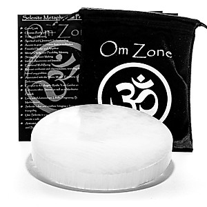 Om Zone Selenite Charging Plate for Cleansing Crystals & Healing Stones, Meditation, Reiki, Protection Crystals, Spiritual Gift (1, 4” x 6” Rectangle)