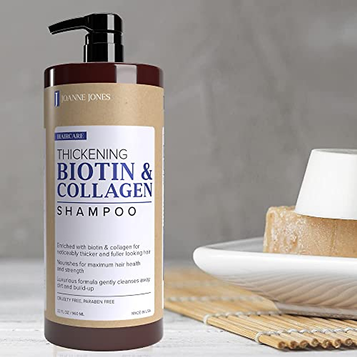 Joanne Jones Thickening Biotin & Collagen Shampoo, 960ml/32 fl oz, Noticeably Thicker and Fuller Looking Hair, Cruelty Free, Paraben Free