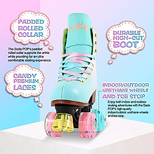 LIKU Quad Roller Skates for Girl and Women with All Wheel Light Up,Indoor/Outdoor Lace-Up Fun Illuminating Roller Skate for Kid (Pink&Blue, 1-2)