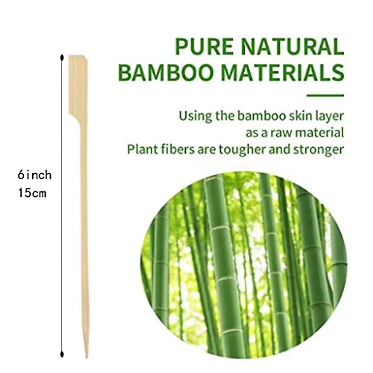 Bamboo Skewers 6 Inch,200 PCS Cocktail Skewers, Wooden Skewers for Appetizers，BBQ，Fruit Kabobs，Sandwich，Drink.