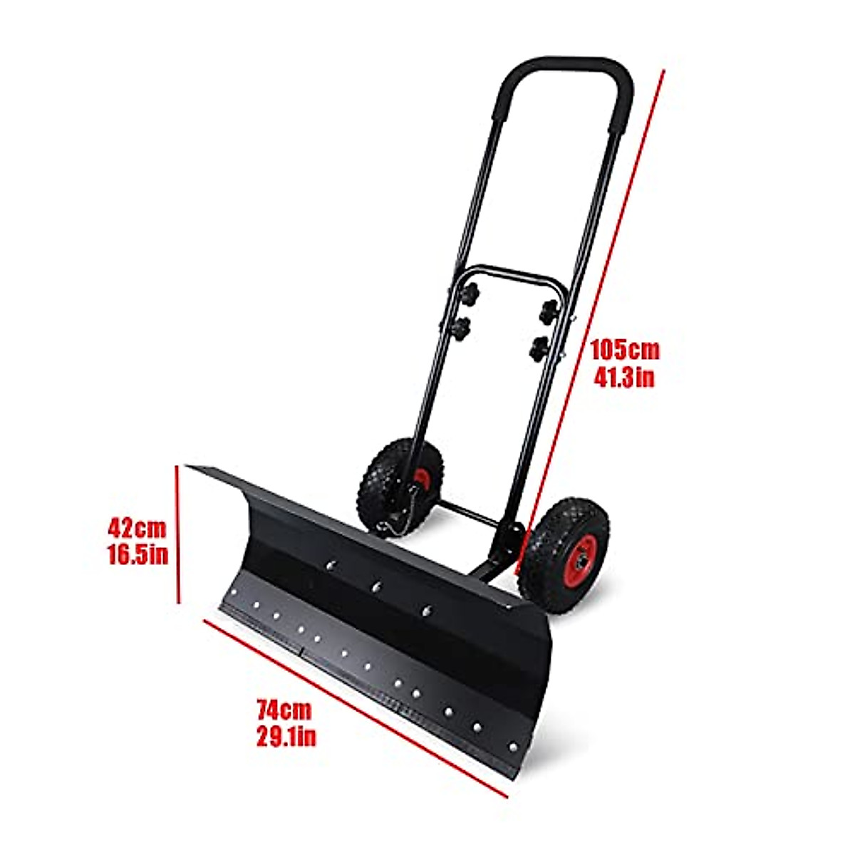 KOKMAT Snow Shovels, Rolling Snow Pusher 10in Wheels, Heavy Duty Metal Snow Pusher with Adjustable Height and Angle for Driveway, Garden, Pavement Cleaning (Size : Double Pole)