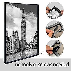 GOmaize Front Loading Black Picture Frame 4x6 Set of 10 Wall and Table Mounting