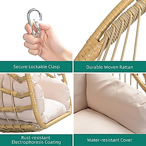 YITAHOME Swing Egg Chair with Cushions 350lbs, Wicker Hammock Chair Foldable Hanging Basket Chair W/O Stand for Outdoor, Indoor, Patio, Bedroom - Beige