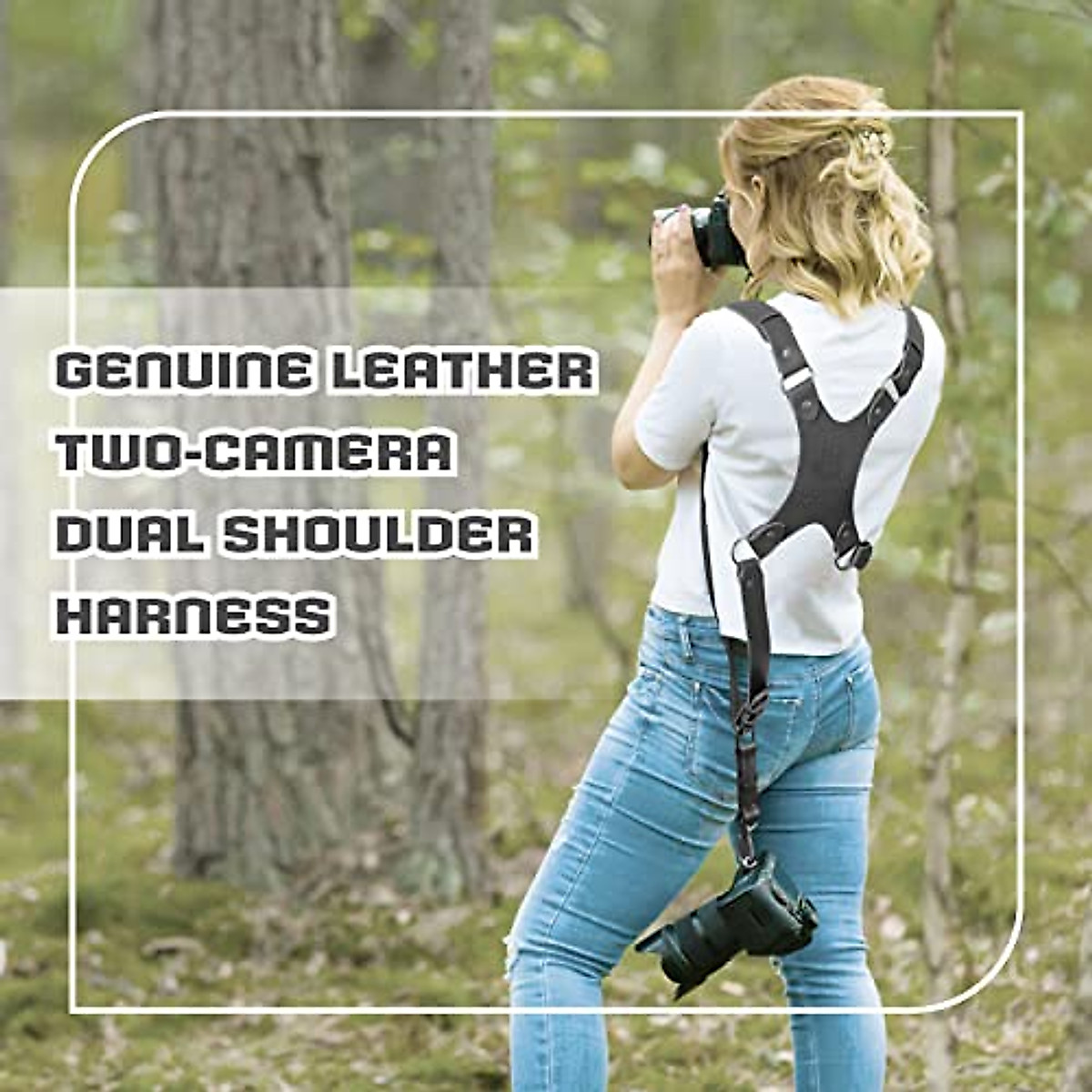 4J LEDR Camera Strap Accessories for Two-Cameras,Dual Camera Harness,Dual Shoulder Leather Harness,Camera Shoulder Strap,Leather Camera Strap,Multi Camera Gear for DSLR/SLR Strap,Quick Release,BLACK