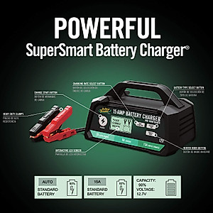 Battery Tender 15 AMP Battery Charger and Maintainer - 12V Switchable 15 AMP / 8 AMP / 2 AMP - Selectable Chemistry Standard AGM Gel - LCD Display - 022-0234-DL-WH