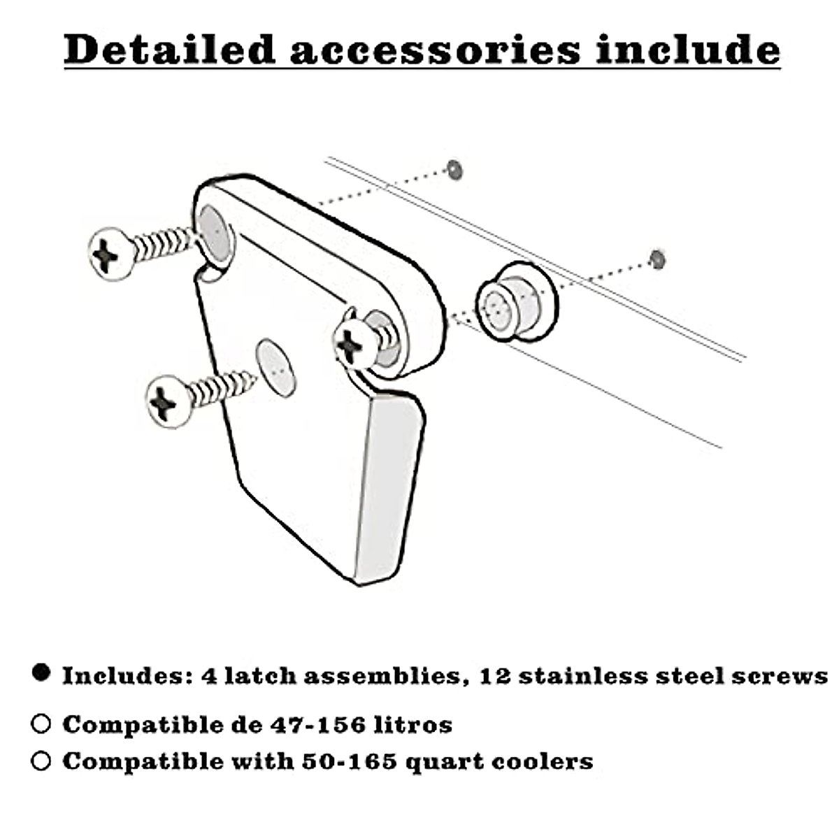 Cooler Latch Posts and Screws Kit, 4 Pack Cooler Latch, and Posts. High Toughness Cooler Latch Parts, Cooler Latch Replacement Set, Compatible with Igloo Cooler. Set of 4 Cooler Latch Posts & Screws.