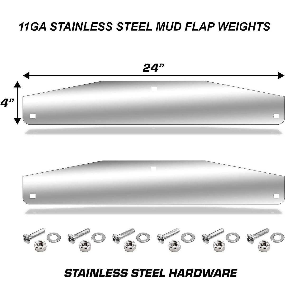 BLVD-LPF OBEY YOUR LUXURY Universal Stainless Steel Mud Flap Weights Semi Truck 24" X 4" Chrome 3 Stud Fit for 24" Wide Mud Flaps - Pair