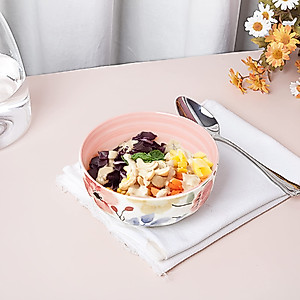 fanquare 24oz Vintage Floral Salad Bowls Set of 4, Pink Porcelain Ramen Bowls, Kitchen Serving Bowls, 6" Cereal Bowls