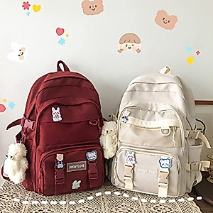 Verdancy Kawaii Backpack for Teen Girls Boys School College Travel Aesthetic Bookbag Casual Bag Schoolbag Daypack (Red)