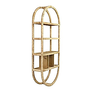 Creative Co-op DF2988 42" H Oval Rattan Wrapped 6 Compartments (Hangs Vertical or Horizontal) Wall Shelf, Beige