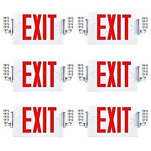 Sunco LED Exit Signs with Emergency Lights, Double Sided Adjustable LED Emergency Combo Light with Backup Battery, Hard Wired, Commercial Grade, 120-277V, Fire Resistant (UL 94V-0) 6 Pack