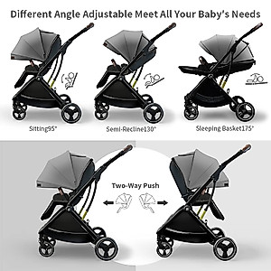 Coballe Lightweight Foldable Baby Stroller: 2 in 1 Infant & Toddler Pram Stoller in High Landscape with Convertible Reversible Bassinet | Pushchair with Adjustable Backrest Anti Shock(Gray)