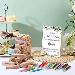 Nuanchu 125 Pcs Wedding Guest Book Alternative 100 Wooden Block Guest Book 24 Signing Pens Wedding Game Sign Wedding Decorations for Reception Bridal Shower Guest Book for Sign in