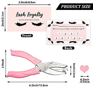 150 Pieces Heart Shaped Lash Extension Refill Filler Loyalty Punch Cards with Metal Single Handheld Hole Paper Punch Puncher for Eyelash Extensions Business Beauty Salons DIY Craft Decoration