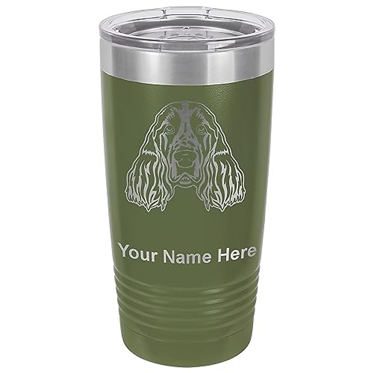 LaserGram 20oz Vacuum Insulated Tumbler Mug, English Springer Spaniel, Personalized Engraving Included (Camo Green)