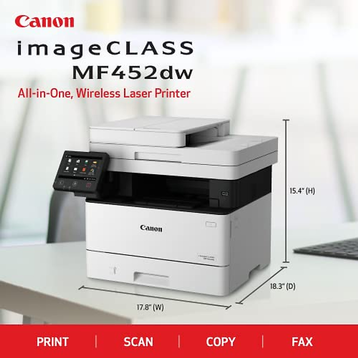 Canon imageCLASS MF452dw All-in-One Wireless Monochrome Laser Printer |Print, Copy, Scan and Fax|5" inch Color Touch LCD with One Pass Duplex Scan
