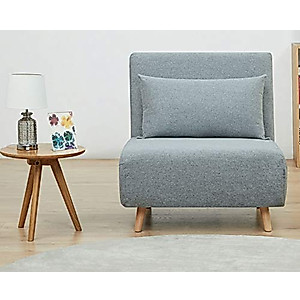 GIA Tri-Fold Light Gray Single Seat Convertible Futon with wooden effect leg/Sofa Bed with Romevoable pillow, Extra Thickness,Flexible position change and Space-Saving.