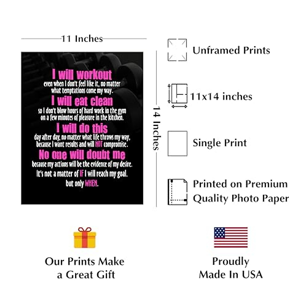 I Will Workout & Eat Clean - MotivationaL Exercise Quotes Wall Art, Inspirational Fitness Art Print Sign, Ideal Positive Decor for Home Decor, Gym Decor, Weight & Locker Room Decor. Unframed- 11x14"