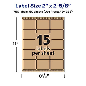 Avery Kraft Brown Rectangle Labels with Sure Feed, 2" x 2-5/8", 750 Kraft Brown Labels, Laser/Inkjet Printable Labels