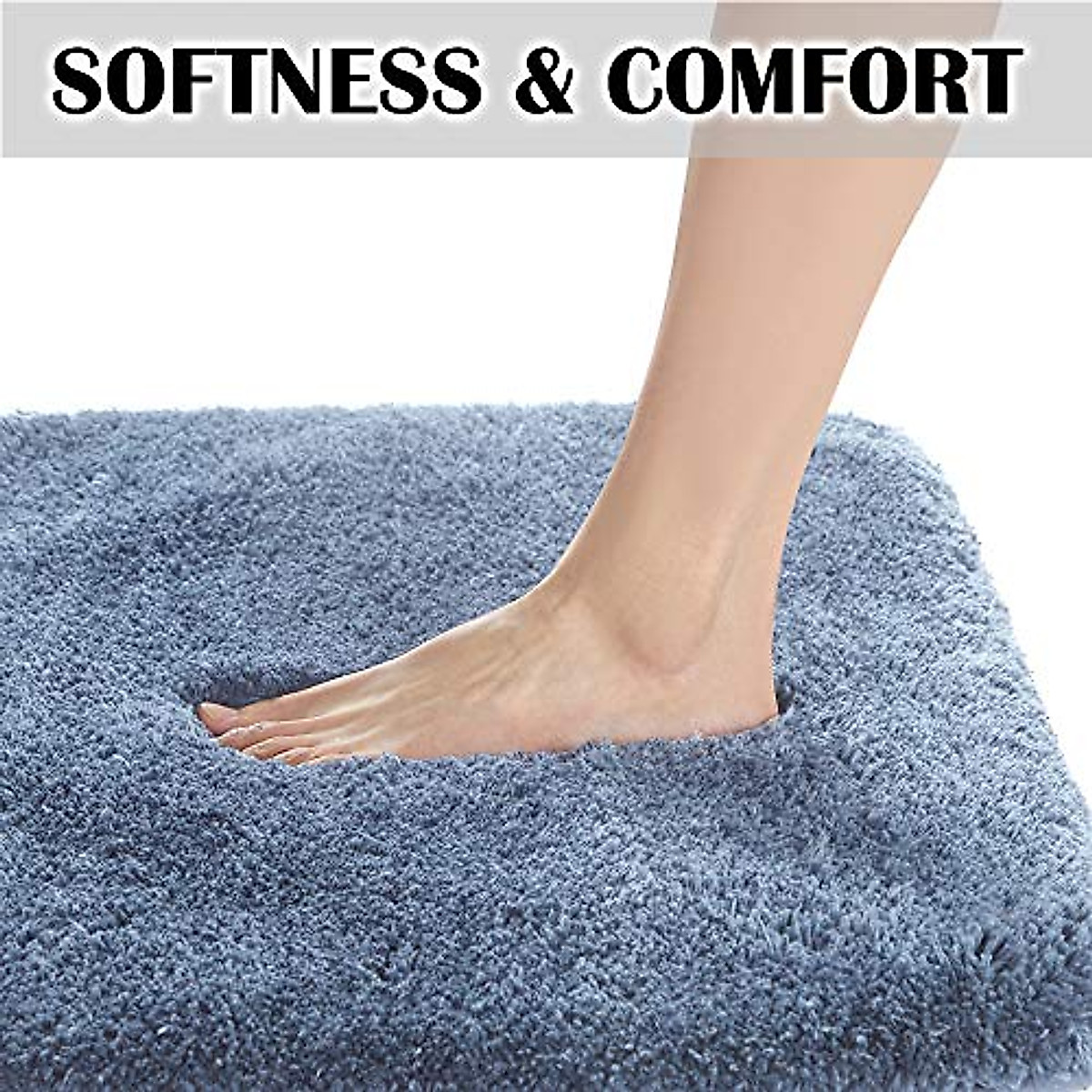 Suchtale Bathroom Rug Non Slip Bath Mat for Bathroom (16 x 24, Blue) Water Absorbent Soft Microfiber Shaggy Bathroom Mat Machine Washable Bath Rug for Bathroom Thick Plush Rugs for Shower
