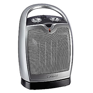 Lasko Oscillating Ceramic Tabletop Space Heater for Home with Adjustable Thermostat, Carrying Handle, 2 Speeds and Fan Only Mode, 11.6 Inches, Silver, 5409