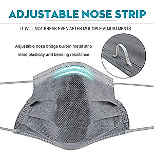 MSAAEX Grey Disposable Face Mask 4-Ply Protection Masks Prevent Dust, Breathable Non-Woven Mouth Cover - 50 Pack