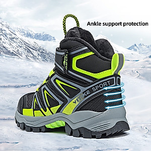 JMFCHI Kids Hiking Boots Boys Girls Outdoor Walking Climbing Sneaker Comfortable Non-slip Snow Shoes Hiker Boot Antiskid Steel Buckle Sole 8.5 Big Kid Black Green