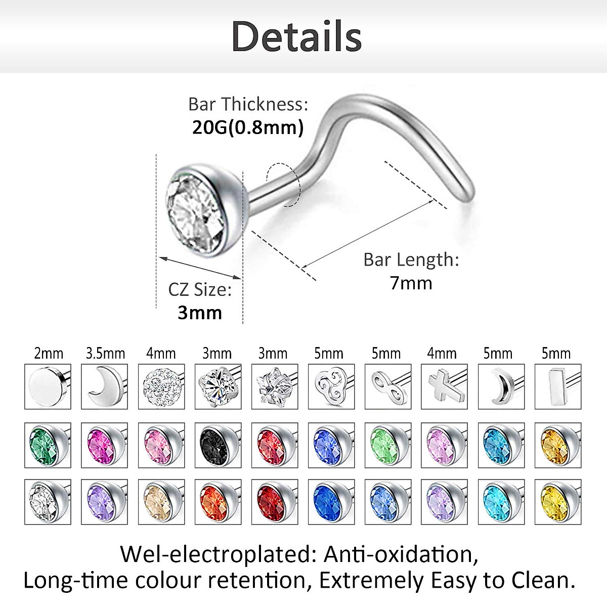 ZS Stainless Steel Nose Studs Nose Rings Hoop 20G Nose Bone/L Shaped/Nose Screw Rings Set Body Jewelry Piercing Fake Nose Rings for Women (F Set)