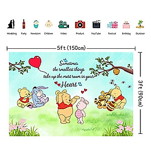 DMJ Cartoon Little Bear Backdrop for Baby Boys Girls Birthday Party Classic Bear and Its Friends Photography Background Cake Table Decoration Background 5x3ft