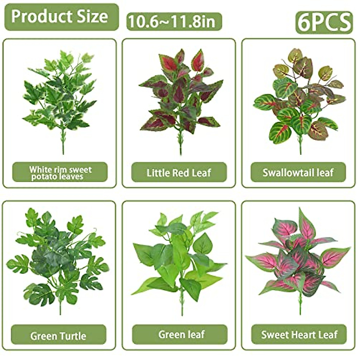 PINVNBY Reptile Terrarium Plants Hanging Artificial Lizards Habitat Climbing Decorations with Suction Cup Pets Tank Fake Green Plastic Ornament for Amphibians Bearded Dragons 6PCS