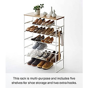 Yamazaki Home 6 Tier Wood Top Steel | Shoe Rack, One Size, White