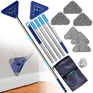 Branova 85" Extendable Wall Cleaner Mop - 360° Rotatable Ceiling Cleaner, Baseboard Cleaner Tool with Handle, Wall Mop with 6 Reusable Mop Pads & Mop Holder - Triangle Mop for Walls and Floors