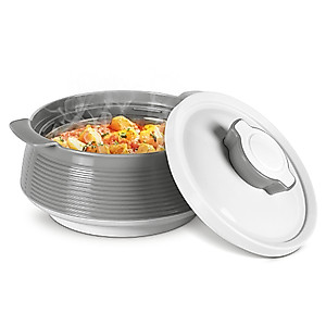 Milton Casserole for Hot Food, Double Walled Insulated Inner Stainless Steel Hot Pot with Lid, Serving box for Food and Roti, Serving Bowl, Set of 3 (Size 62, 45, 28 oz) Venice, Grey